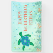 Happy 1st Birthday Turtle Under The Sea Banner | Zazzle