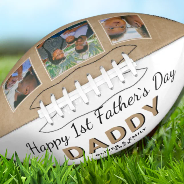 Happy 1st Father`s Day Daddy Keepsake 3 Photo Football | Zazzle
