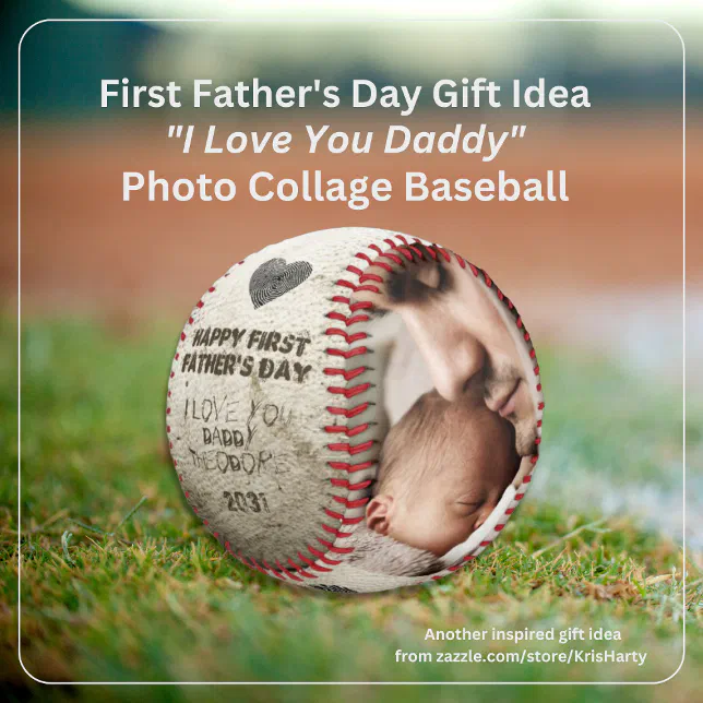 Happy 1st Fathers Day Daddy Photo Collage Keepsake Baseball | Zazzle