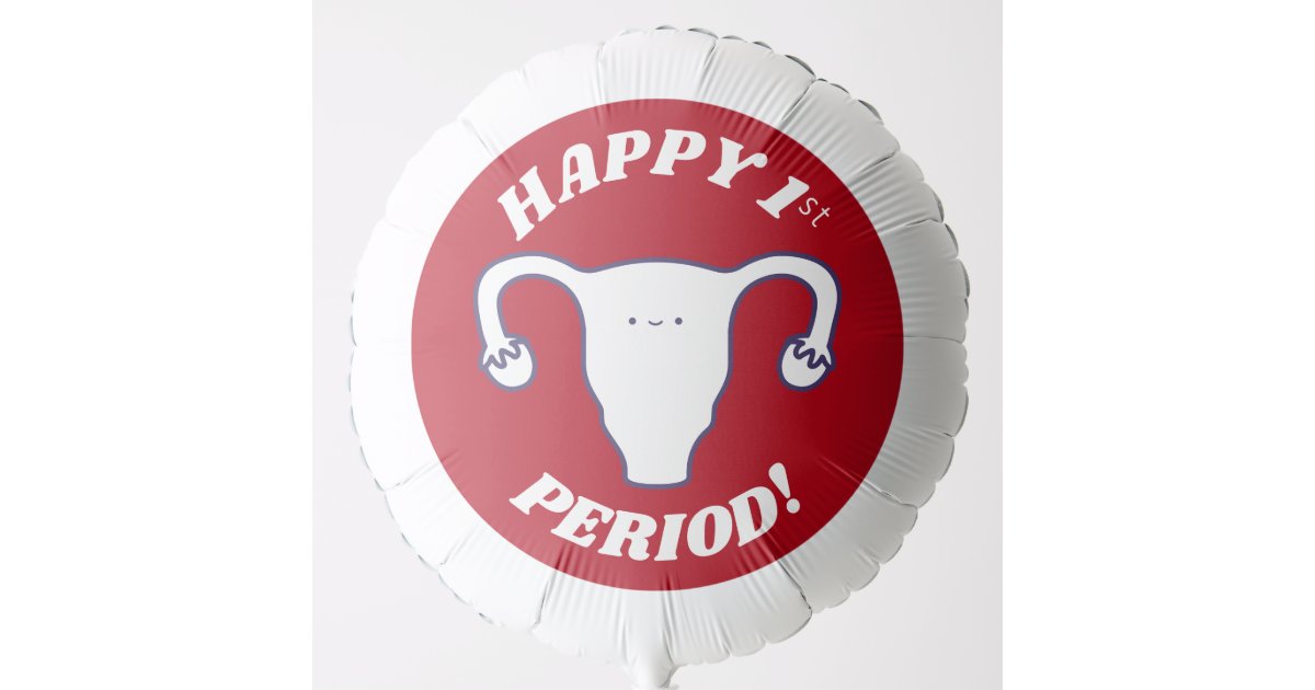 Happy 1st Period Cute Red White Cartoon Uterus Balloon | Zazzle