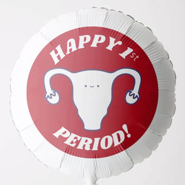 Happy 1st Period Cute Red White Cartoon Uterus Balloon | Zazzle