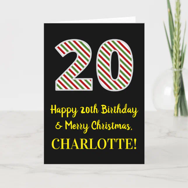Happy 20th Birthday & Merry Christmas, Custom Name Card | Zazzle