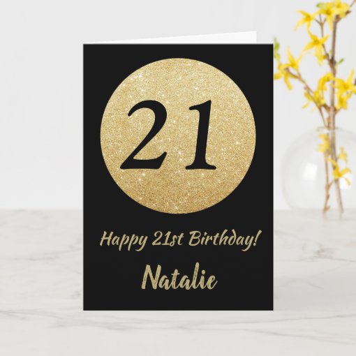 Happy 21st Birthday Black and Gold Glitter Card | Zazzle