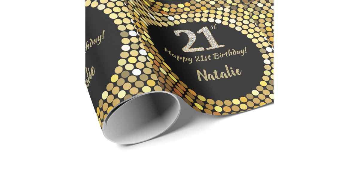 Happy 21st Birthday Black and Gold Glitter Wrapping Paper | Zazzle
