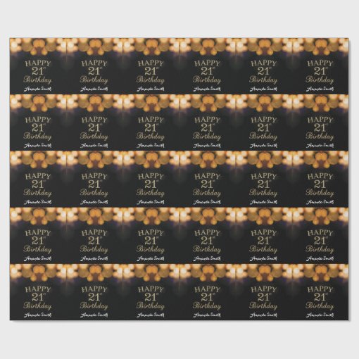Happy 21st Birthday Black and Gold Glitter Wrapping Paper | Zazzle