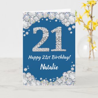 Happy 21st Birthday Blue and Silver Glitter Card | Zazzle