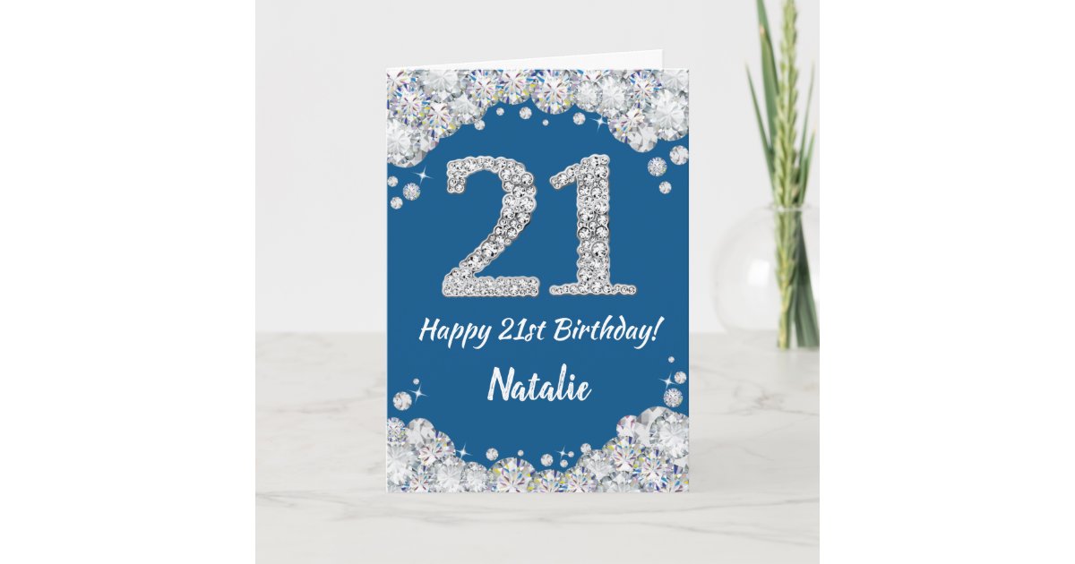 Happy 21st Birthday Blue and Silver Glitter Card | Zazzle