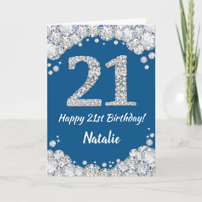 Happy 21st Birthday Blue and Silver Glitter Card | Zazzle