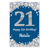 Happy 21st Birthday Blue and Silver Glitter Jumbo Card | Zazzle