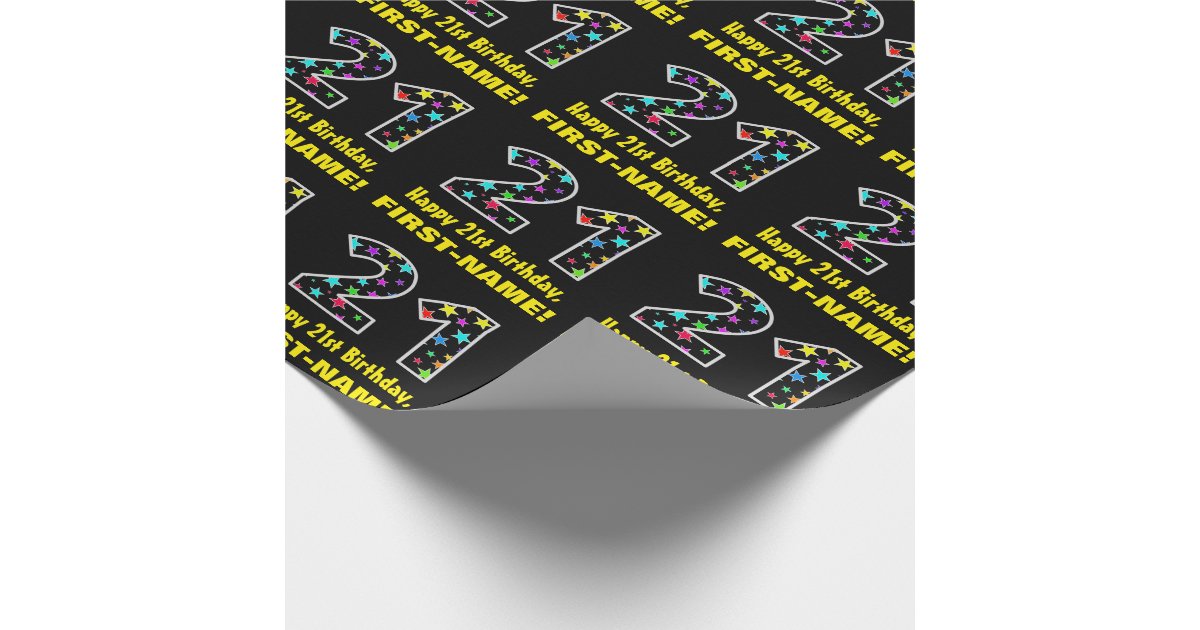 Happy 21st Birthday, Fun Colorful Stars Pattern 21 Wrapping Paper | Zazzle
