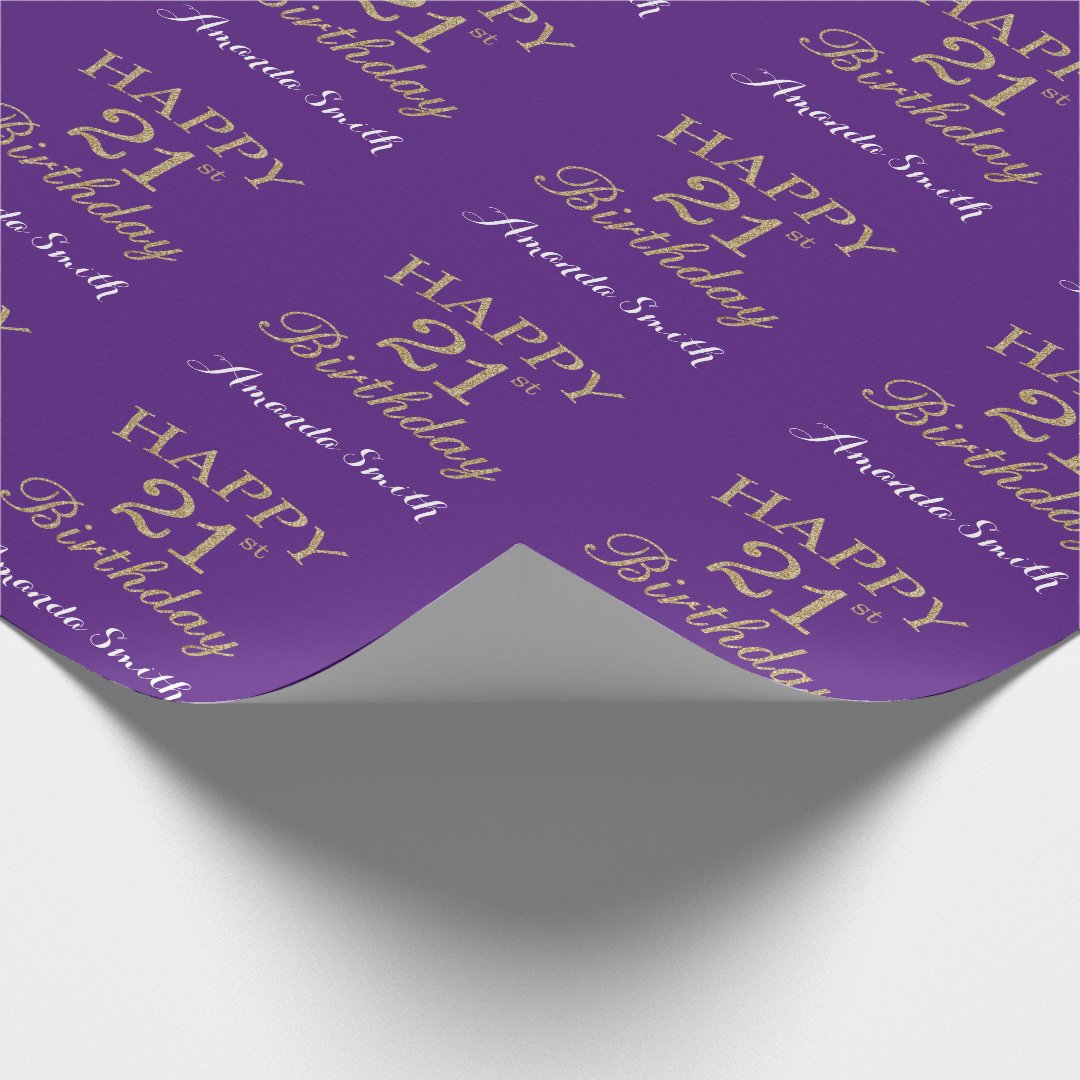 Happy 21st Birthday Gold Glitter and Purple Wrapping Paper | Zazzle