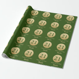 Happy 21st Birthday Green and Gold Glitter Wrapping Paper | Zazzle