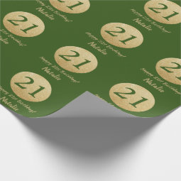 Happy 21st Birthday Green and Gold Glitter Wrapping Paper | Zazzle
