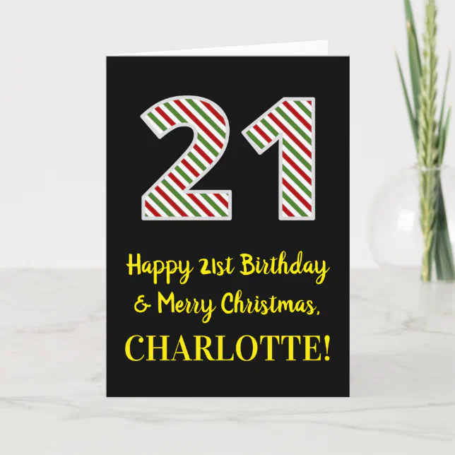 Happy 21st Birthday & Merry Christmas, Custom Name Card | Zazzle