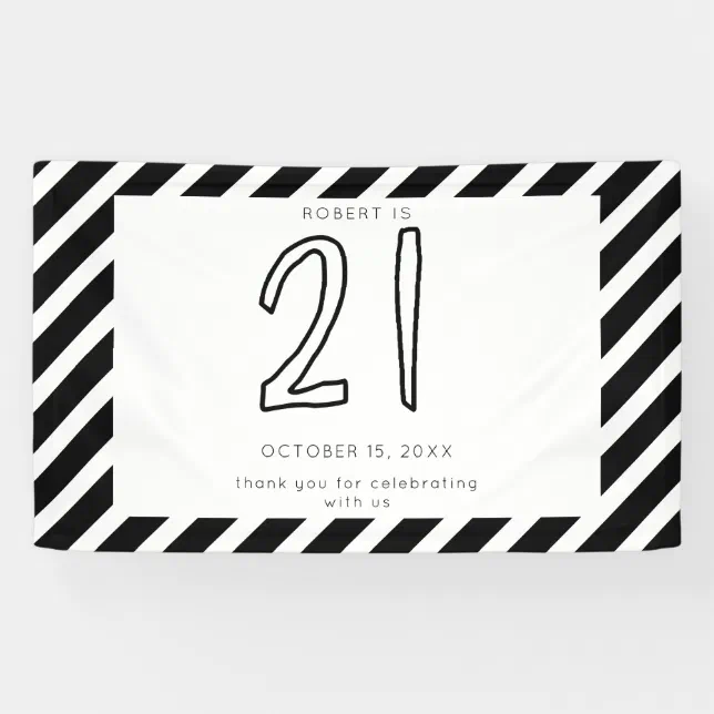 Happy 21st Birthday Modern Simple Black White Banner | Zazzle