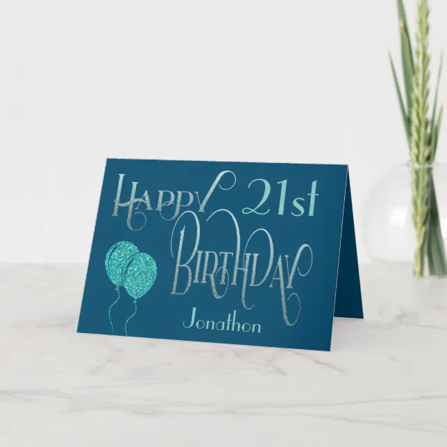 Happy 21st Birthday Name Blue Card | Zazzle