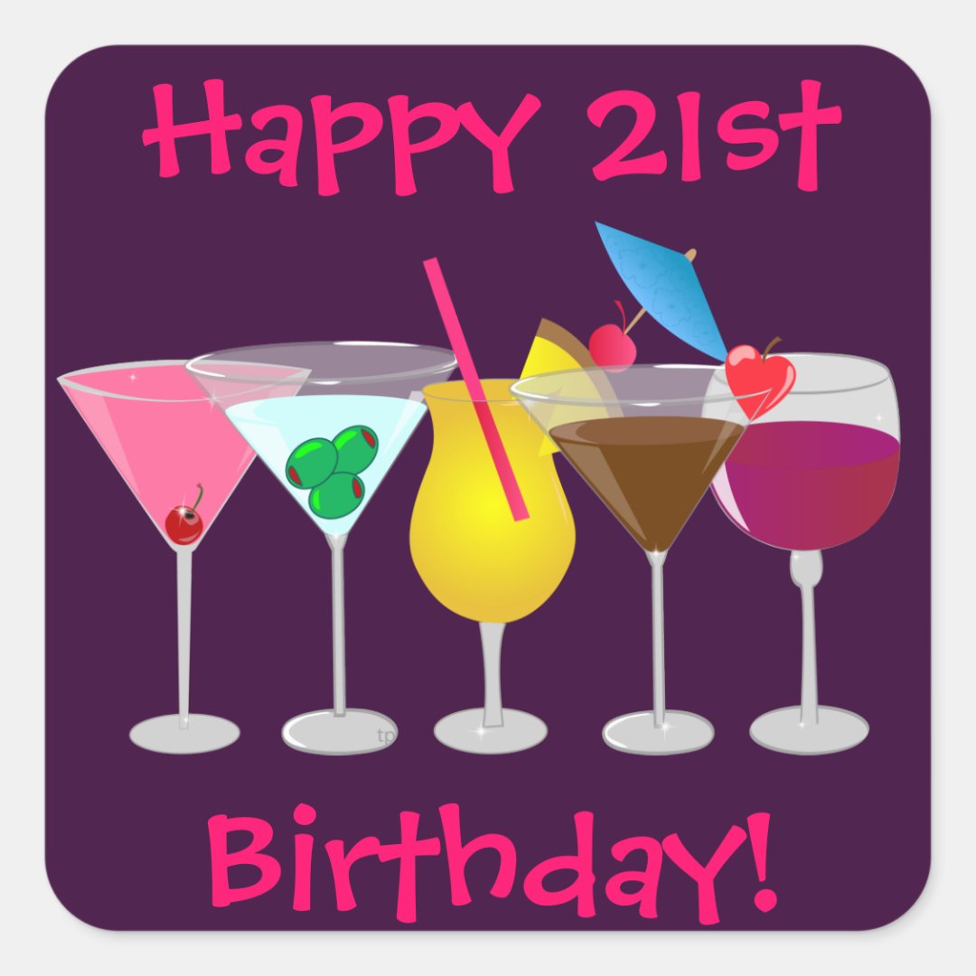 Happy 21st Birthday Party Drinks Stickers | Zazzle