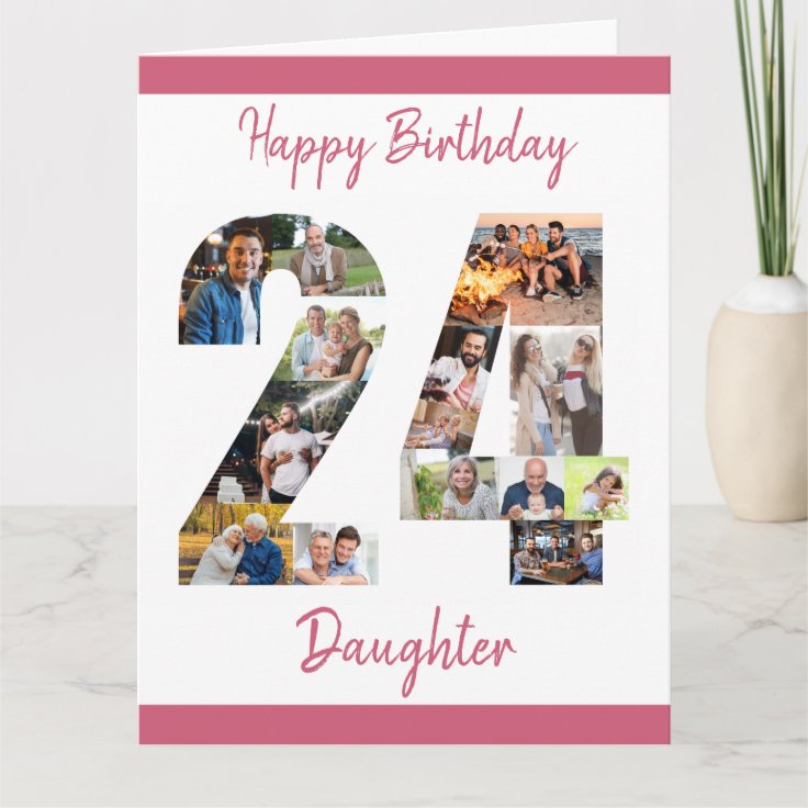 Happy 24th Birthday Number 24 Photo Collage Card | Zazzle