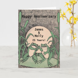 Happy 25th Anniversary Green Frogs Lily Pad Moon Card | Zazzle