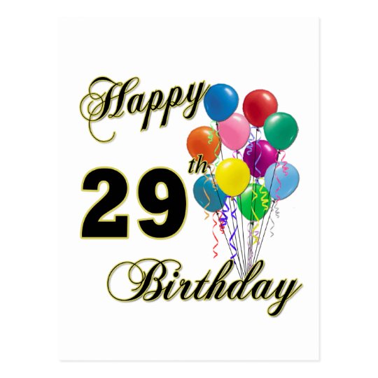 Happy 29th Birthday Gifts with Balloons Postcard | Zazzle.com