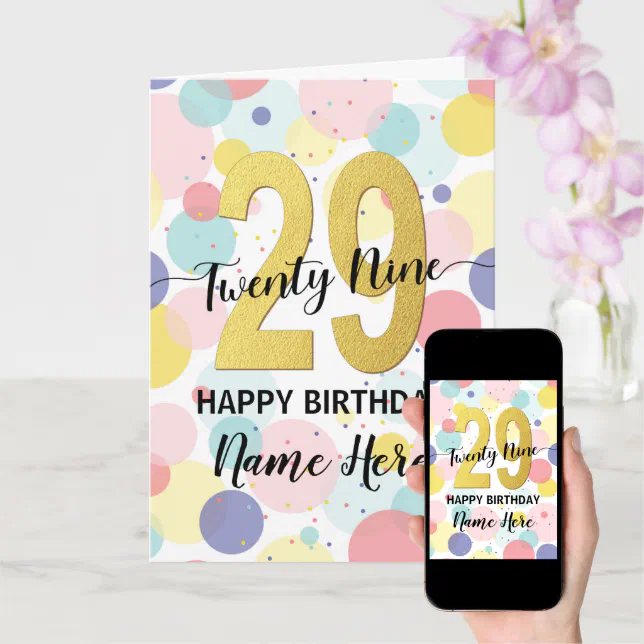 Happy 29th Birthday Pastel Rainbow Gold Woman Card | Zazzle