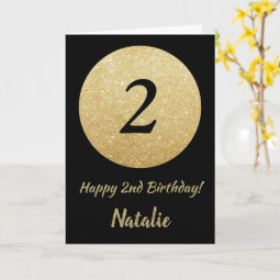 Happy 2nd Birthday Black and Gold Glitter Card | Zazzle