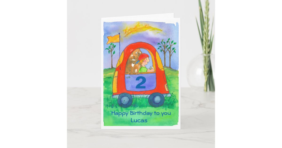 Happy 2nd Birthday Boy Custom Name Card | Zazzle
