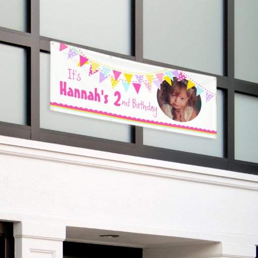 Happy 2nd birthday buntings circle photo banner | Zazzle