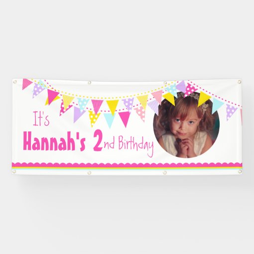 Happy 2nd birthday buntings circle photo banner | Zazzle