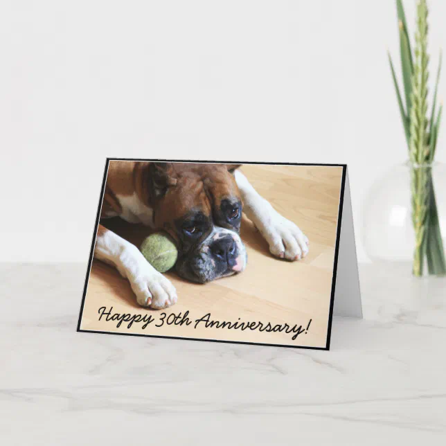 Happy 30th Anniversary boxer dog greeting card | Zazzle