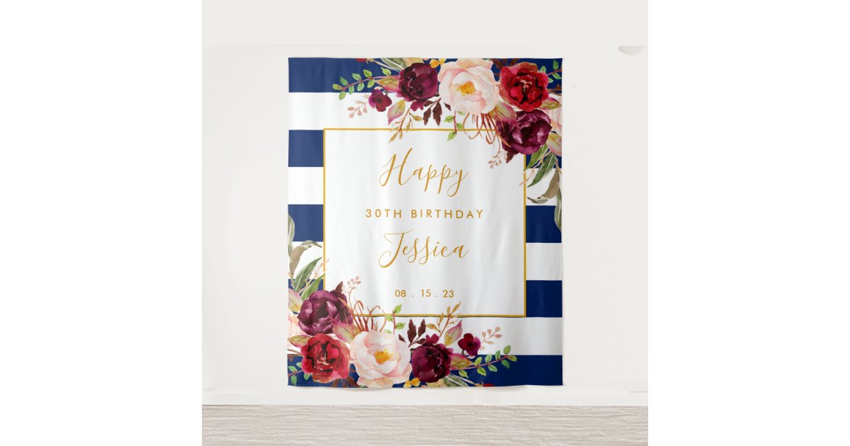 Happy 30th Birthday Backdrop, Navy Blue White Red | Zazzle
