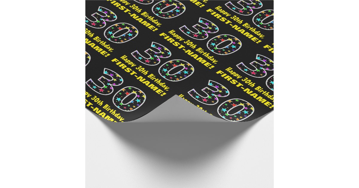 Happy 30th Birthday, Fun Colorful Stars Pattern 30 Wrapping Paper | Zazzle