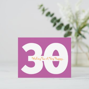 Happy 30th Birthday Milestone Postcards in purple | Zazzle