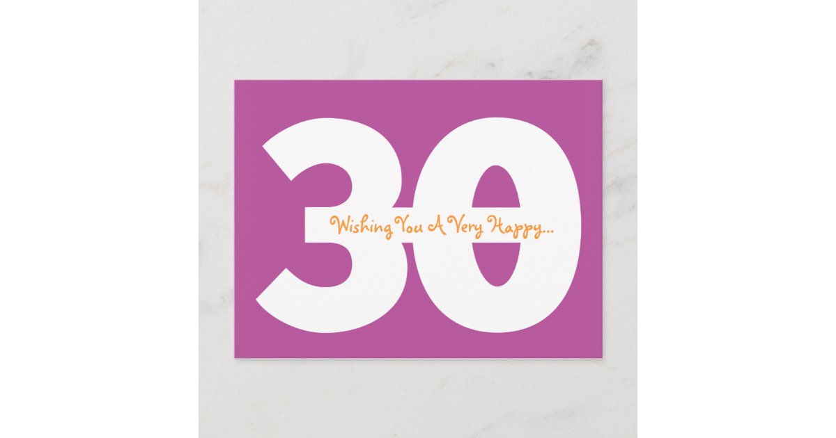 Happy 30th Birthday Milestone Postcards in purple | Zazzle