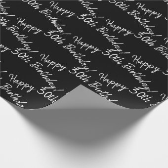 Happy 30th Birthday on black Wrapping Paper | Zazzle