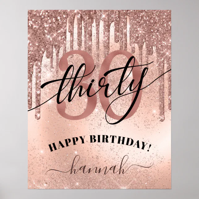 Happy 30th Birthday Rose Gold Trendy Poster | Zazzle