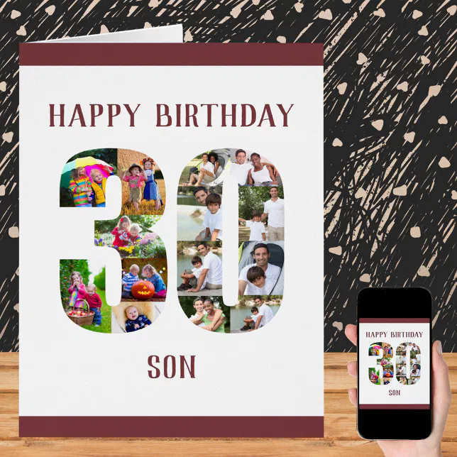Happy 30th Birthday Son Number 30 Photo Collage | Zazzle