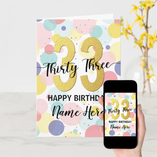Happy 33rd Birthday Pastel Rainbow and Gold Girl Card | Zazzle