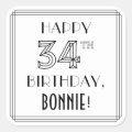 HAPPY 34TH BIRTHDAY, Art Deco Style, Custom Name Square Sticker | Zazzle
