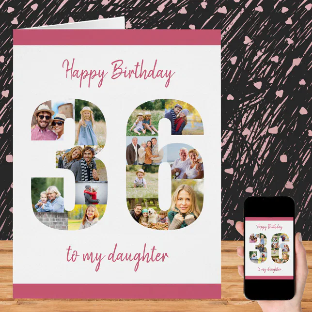 Happy 36th Birthday Daughter Big 36 Photo Collage | Zazzle