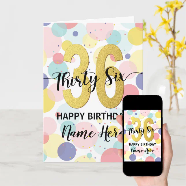 Happy 36th Birthday Pastel Rainbow and Gold Girl Card | Zazzle