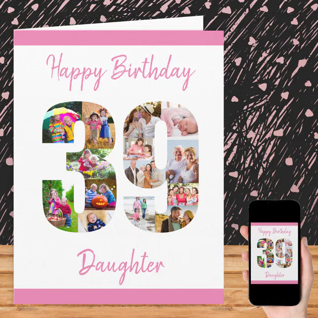 Happy 39th Birthday Number 39 Photo Collage Card | Zazzle