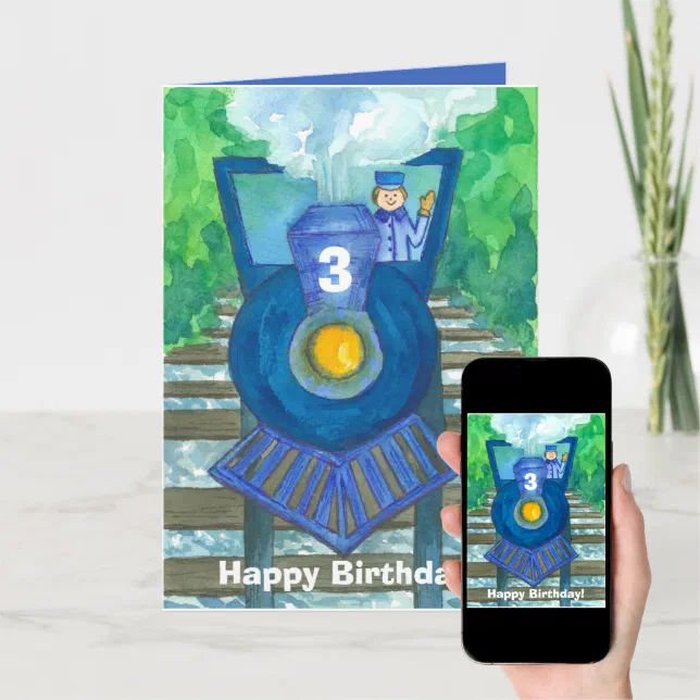 Happy 3rd Birthday Steam Train Custom Card | Zazzle
