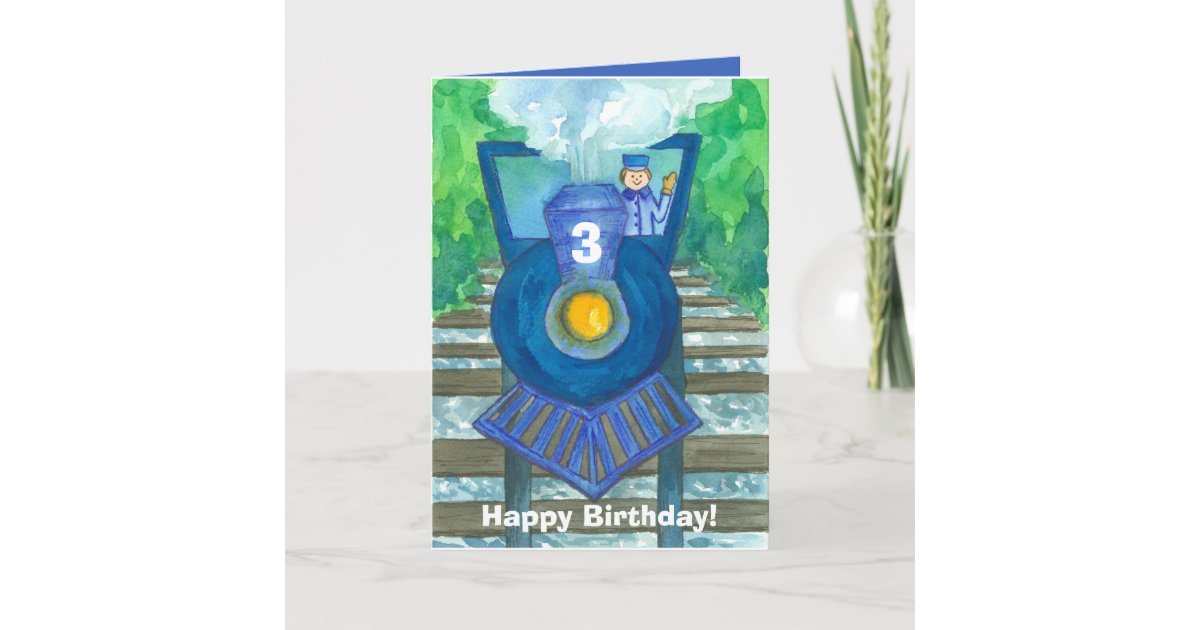 Happy 3rd Birthday Steam Train Custom Card | Zazzle