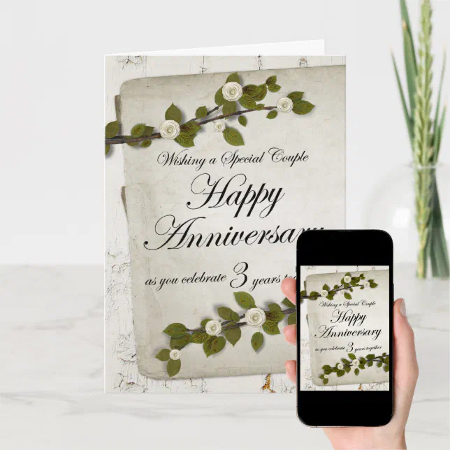 Happy 3rd Year Anniversary Floral Card | Zazzle