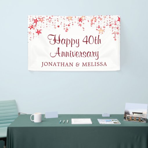 Happy 40th Anniversary Ruby Red Stars Banner | Zazzle
