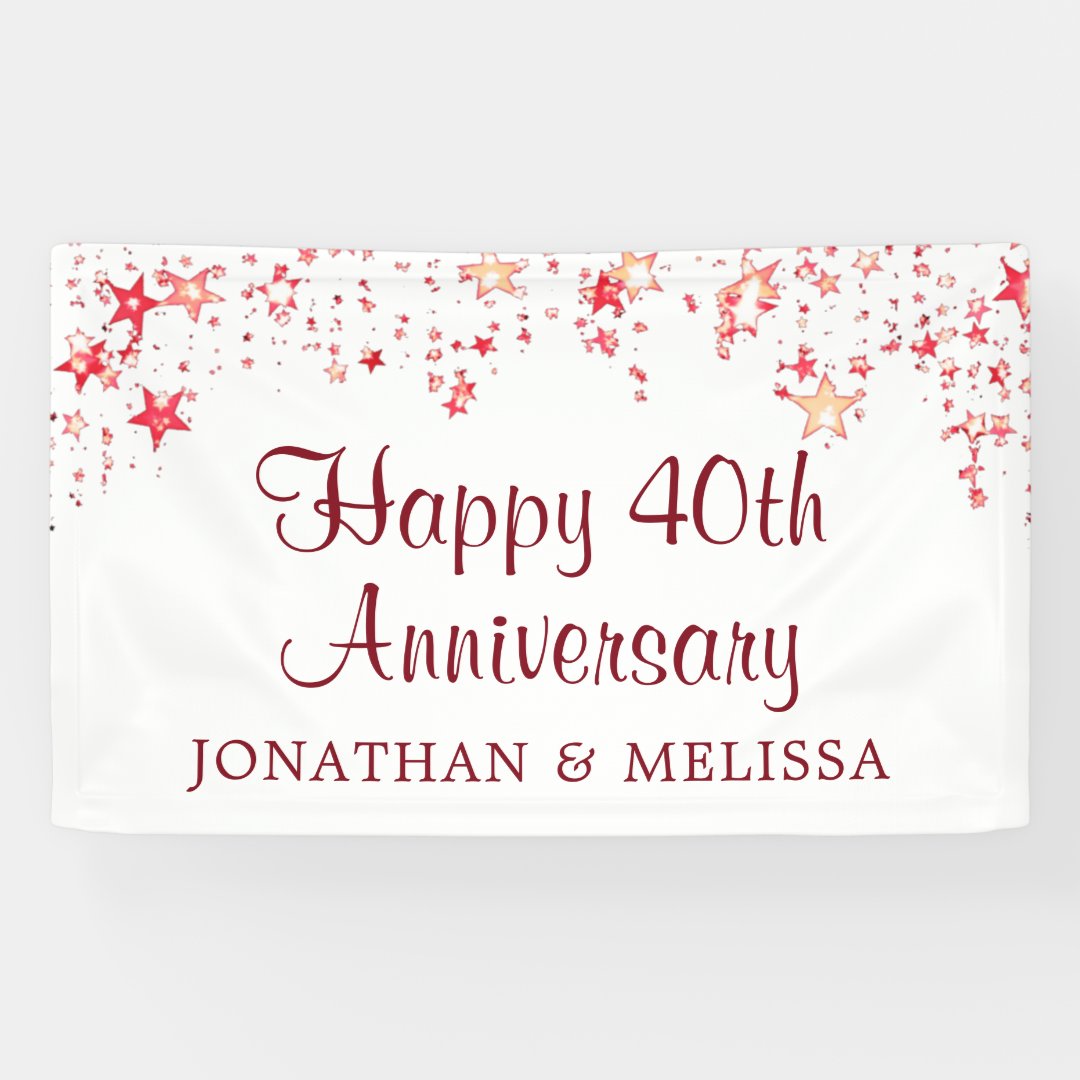 Happy 40th Anniversary Ruby Red Stars Banner | Zazzle