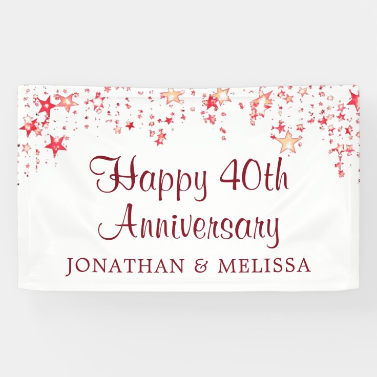 Happy 40th Anniversary Ruby Red Stars Banner | Zazzle