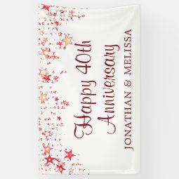 Happy 40th Anniversary Ruby Red Stars Banner | Zazzle