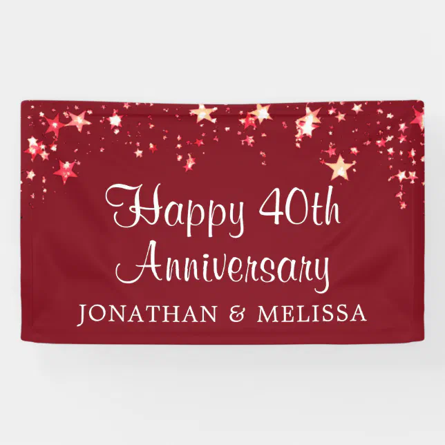 Happy 40th Anniversary Ruby Red Stars Names Banner | Zazzle